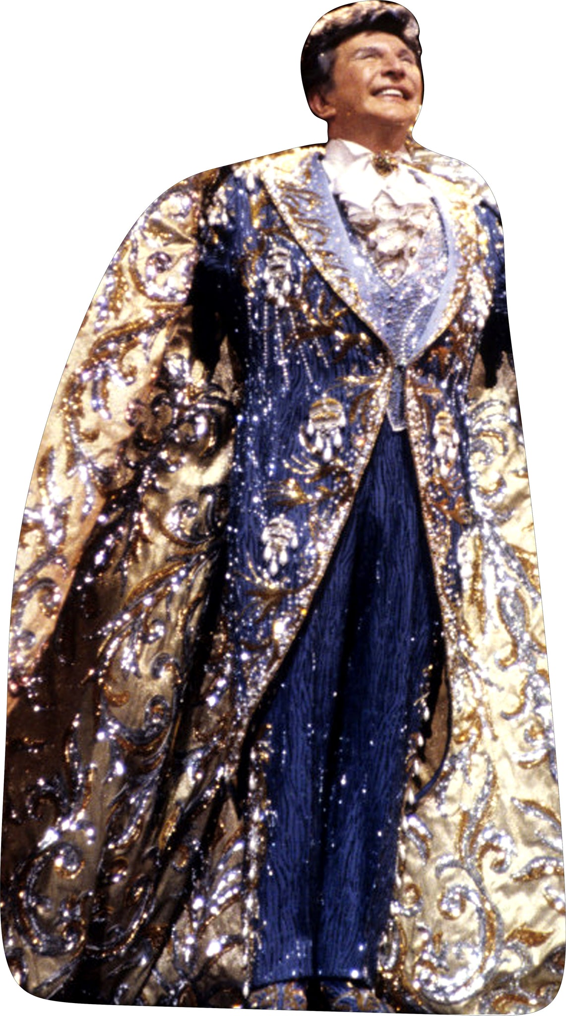 LIBERACE -30'-80'S ROYAL BLUE BROCADE CAPE - 70"TALL LIFE SIZE CARDBOA ...